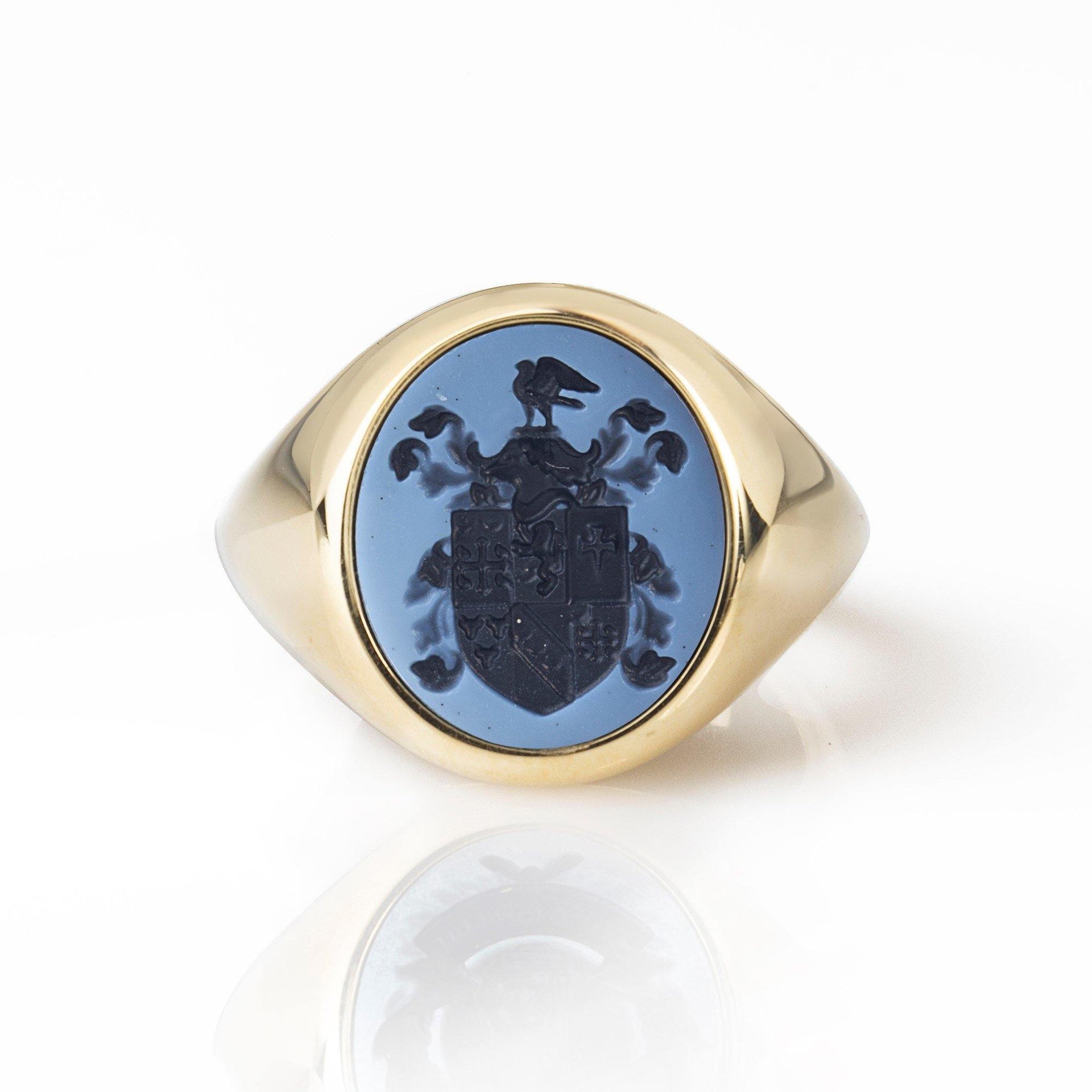 Blue Agate Moon Coat Of Arms Signet Ring For Men- Danelian Jewelry
