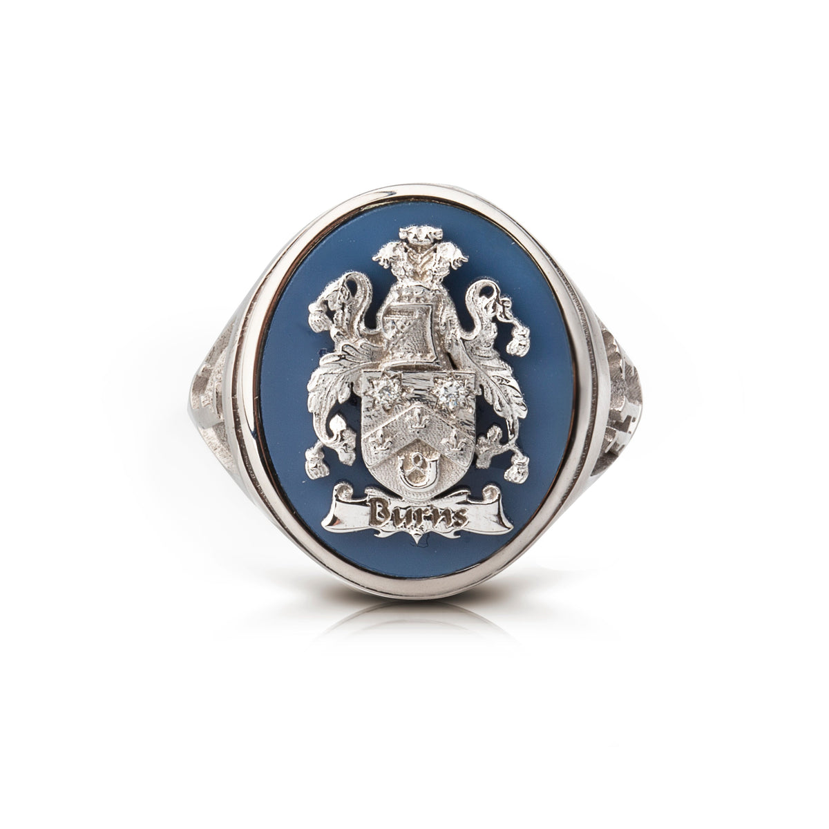 Blue Agate Moon Coat Of Arms Signet Ring For Men - Danelian Jewelry