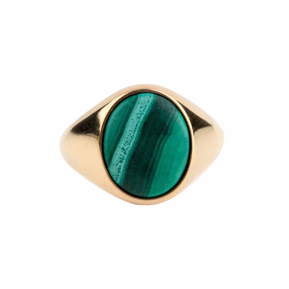 Green Malachite Signet Gold Ring For Men/Women | Danelian Jewelry