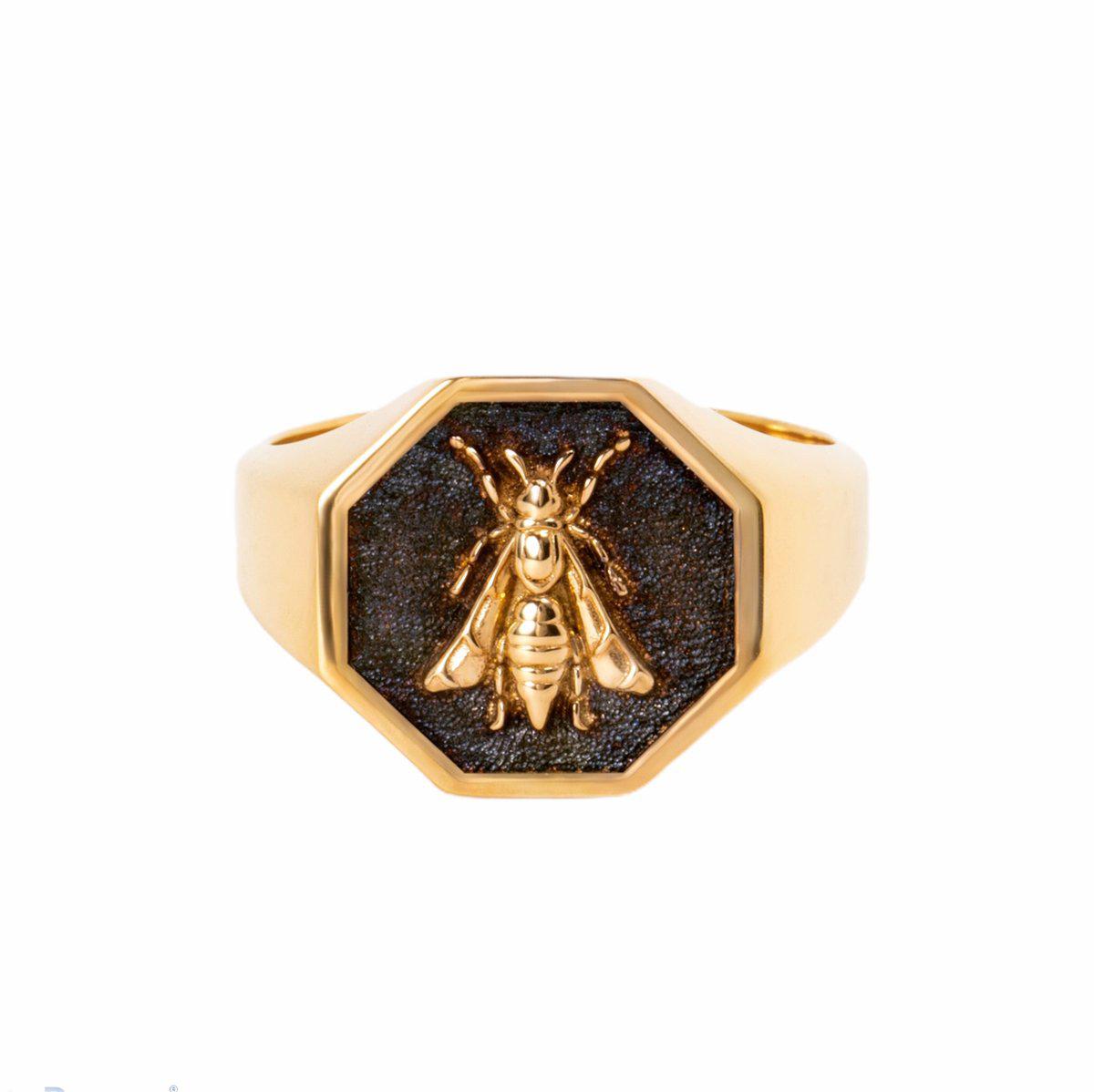 Honey Bee Gold Octagon Signet Ring For Men/Women | Danelian Jewelry